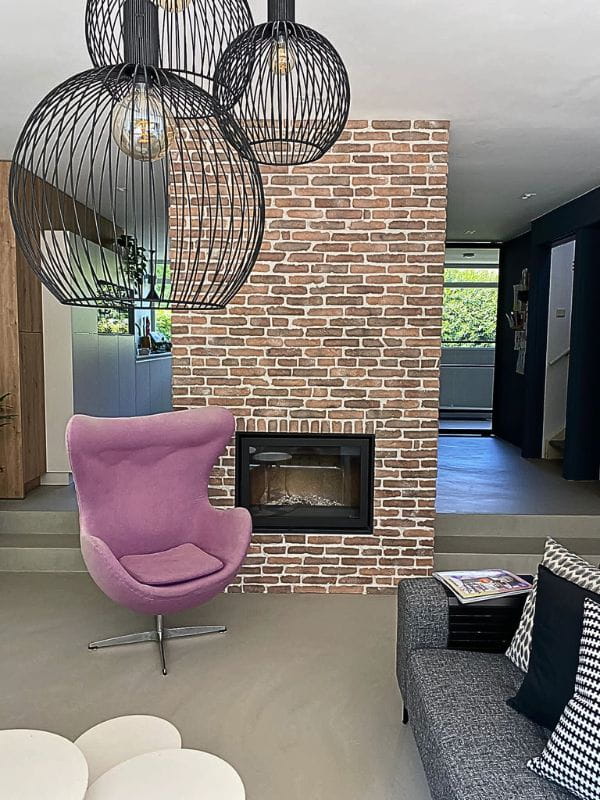 Open haard (inbouw) inspiratie met steenstrips - Wall Of Steen